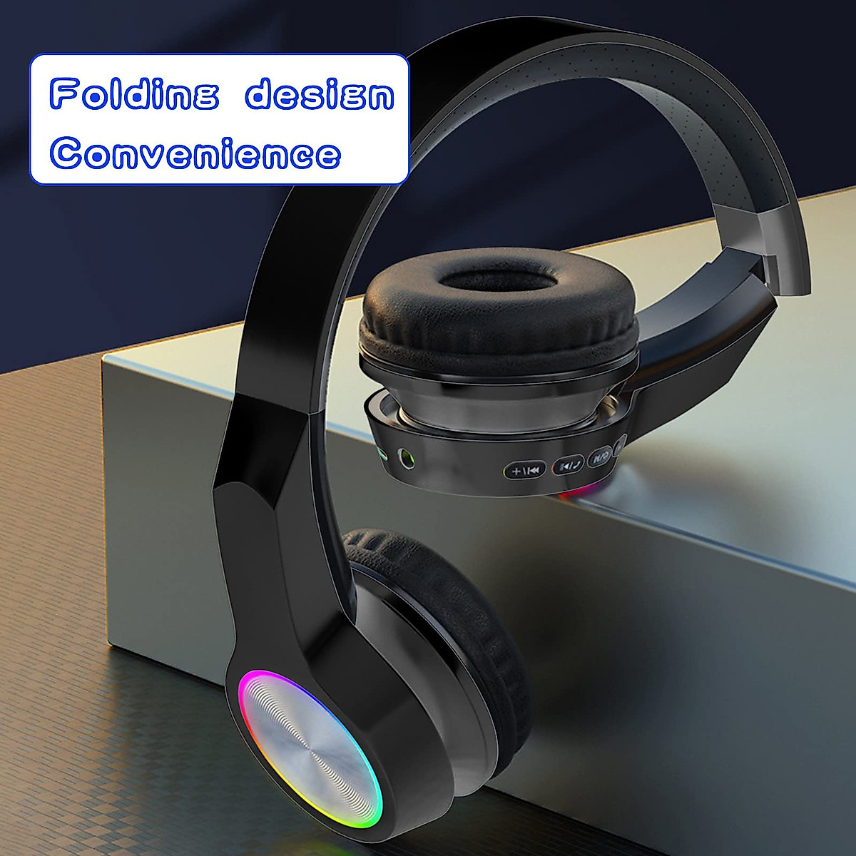 FITORON Wireless Headphones Bluetooth On-Ear Headset with Microphone, Foldable Lightweight Game Headset with Deep Bass,Built-in Mic Wired Mode PC/Cell Phones/TV (Black)