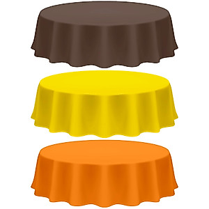 Patelai 12 Pcs Fall Plastic Round Tablecloth Disposable Autumn Table Cover 84 Inch Plastic Circular Tablecloths for Thanksgiving Day Harvest Birthday Party Decoration (Orange,Yellow,Brown)