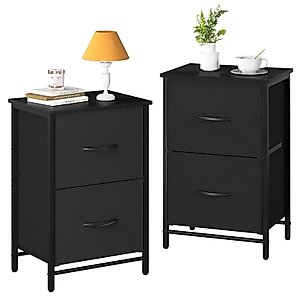 Yoobure Fabric Nightstand Set of 2 - Small Wood Bedside Tables with Storage Drawers for Bedrooms and Dorms