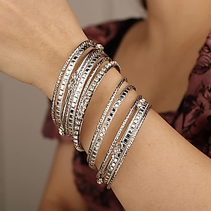 Rumtock 13pcs Boho Silver Bracelet Set for Women Girls Crystal Beads Stackable Bangle Hand Chain Punk Jewelry for Party