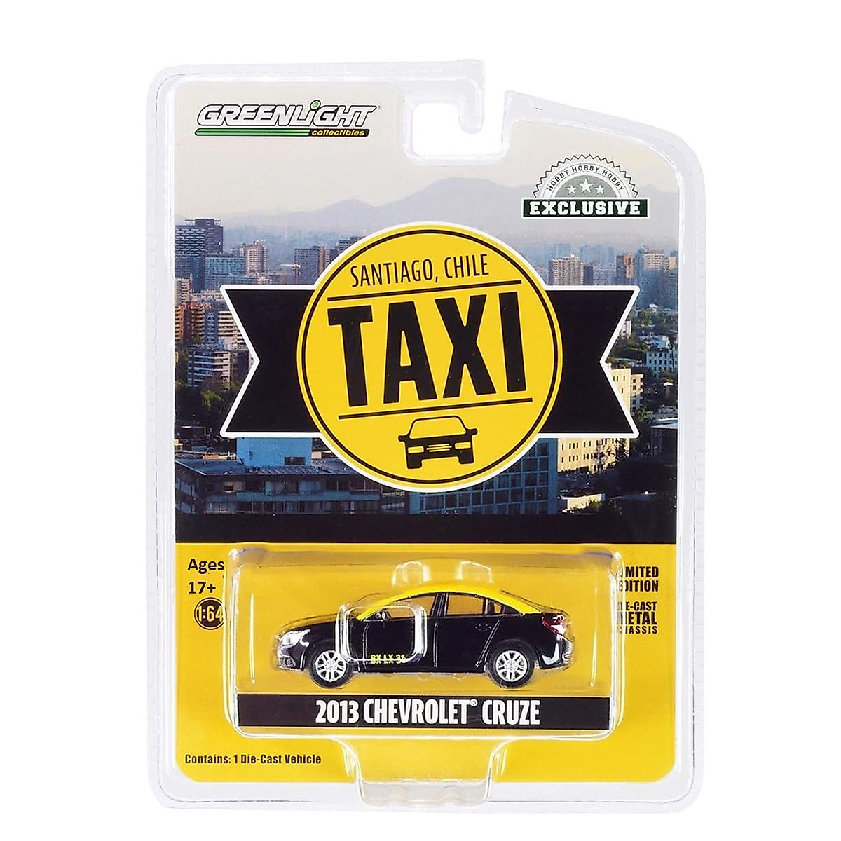 Greenlight 30282 2013 Chevy Cruze - Santiago, Chile Taxi (Hobby Exclusive) 1:64 Scale Diecast