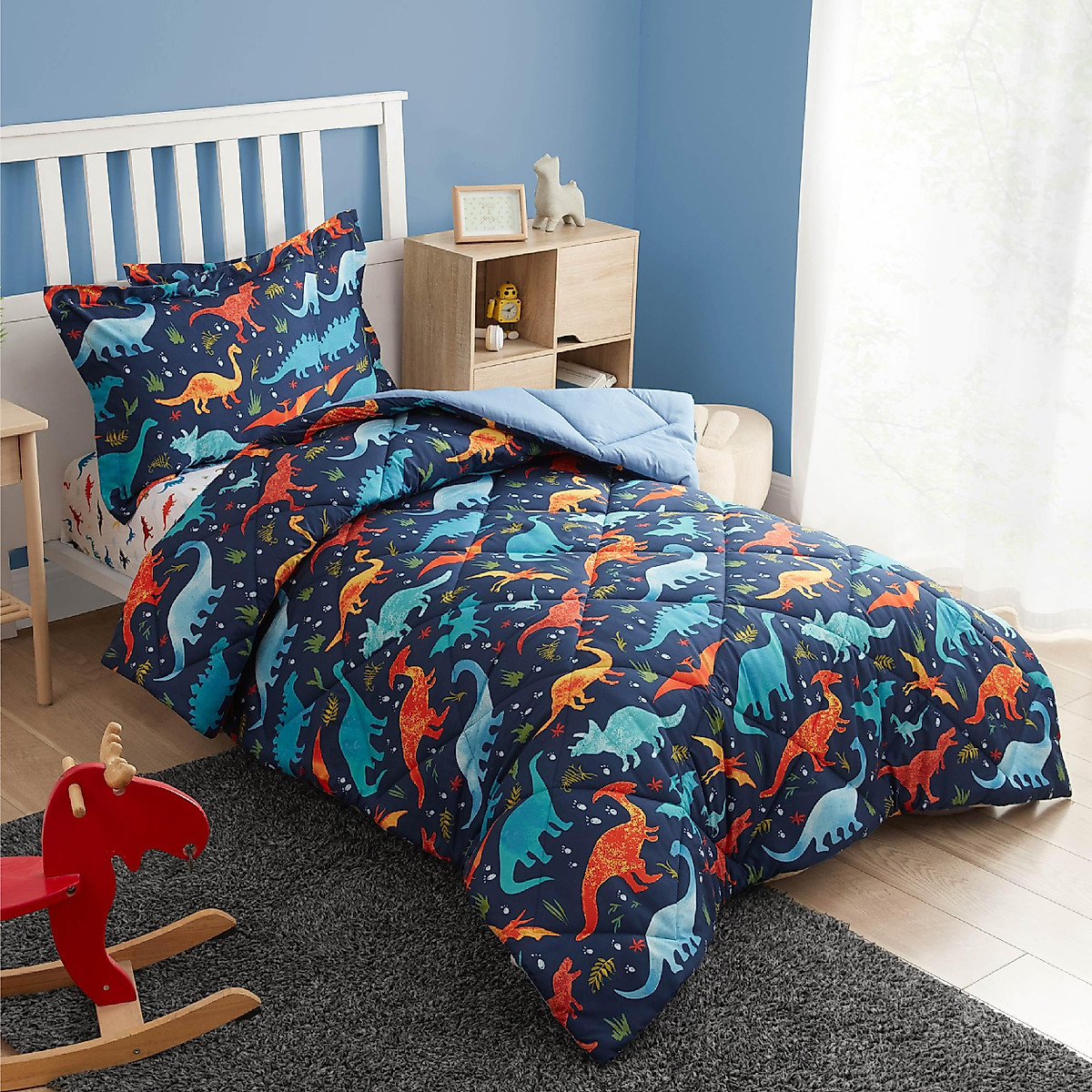 PPOLCA Twin Dinosaur Kids Bedding Set for Boys, 2 Pieces Twin Dinosaur Kids Comforter Sets for Boys, Super Soft Lightweight for All Seasons, Includes 1 Comforter (66"x86") and 1 Pillowcase(20"x26"+2")