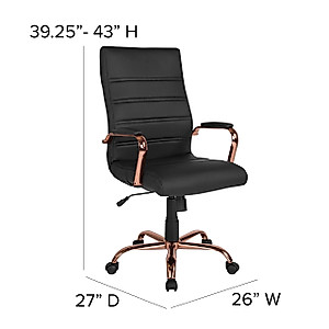 BizChair High Back Desk Chair - Black LeatherSoft Executive Swivel Office Chair with Rose Gold Frame - Swivel Arm Chair