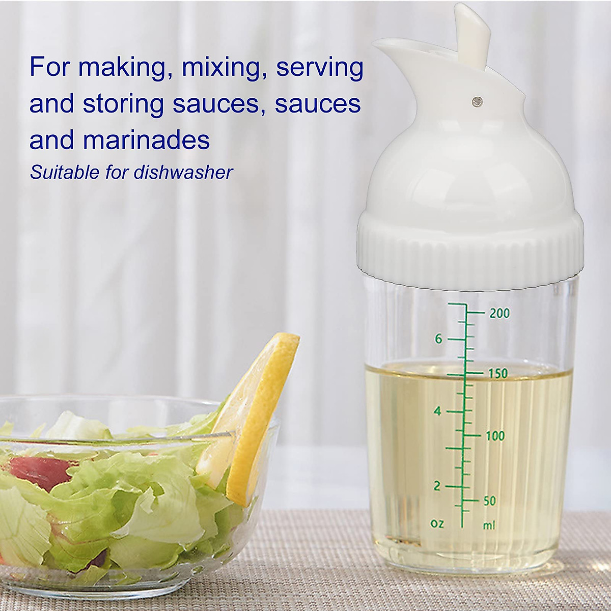 Fdit Salad Dressing Mixer Bottle, Salad Dressing Shaker, Salad Dressing Bottle 200ml Salad Dressing Shaker Salad Dressing Container (White)