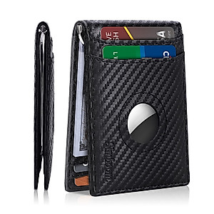 SIMBOOM Airtag Wallet Men, Slim AirTag Wallet Bifold RFID Blocking with Money Clip Multiple Cards Pocket, Gifts for Mens(Carbon Black)