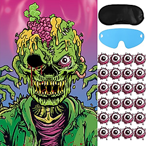 Hxezoc Pin The Eyeball On The Zombie Game with 24 Pcs Eyeballs Stickers, Halloween Pin The Tail Scary Zombie Party Games for Kids Halloween Party Birthday Party Supplies