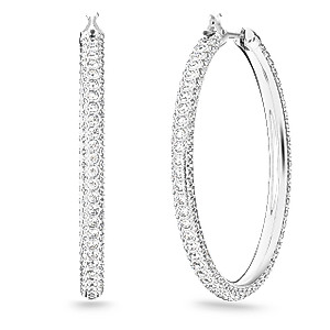 Swarovski Dextera Women's Hoop Pierced Earrings with White Crystals in a Rhodium Plated Setting