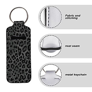 Suobstales Black Leopard Chapstick Holder Keychain Neoprene Lip Balm Holder Wild Animal Cheetah Skin Print Lipstick Sleeve Pouch Lip Balm Portable Pocket Lip Gloss Tube Holder Travel Accessories