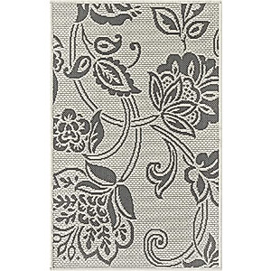 Unique Loom Botanical Collection Floral, Coastal, Bohemian, Indoor and Outdoor Area Rug, Rectangular 2' 2" x 3' 0", Gray/Dark Gray