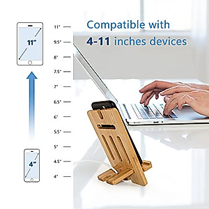 BambuMate Tablet Stand, Adjustable Tablet Holder, Tablet and Phone Holder, Cell Phone Stand Compatible with Smart Phone, Tablet -Natural Bamboo