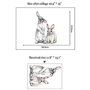 Amoda Cartoon Lovely Cute Two Bunnies Rabbits Animal 3D Vinyl Wall Stickers Waterproof Removable Murals for Kids Room Bedroom Playroom Living Room