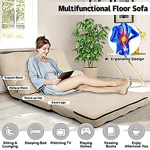 KOMFOTT Adjustable Floor Sofa Bed, Foldable Lazy Sofa Sleeper Bed with 6 Position Backrest & 2 Pillows, Convertible Futon Couch Bed with Suede Cloth Cover, Lounge Recliner for Living Room