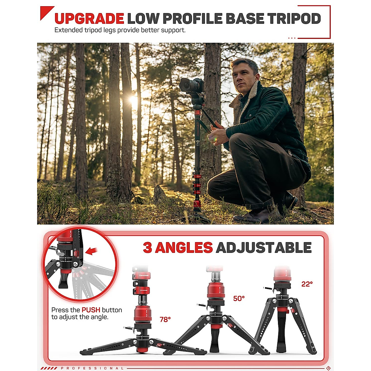 IFOOTAGE Cobra 3 Carbon Fiber Monopod with Pedal, 71" Professional Monopod for Cameras, Portable Travel Monopod with Feet, Max Load 17.64 lbs, Compatible with Sony Canon Nikon DSLR Camera, C180F-P