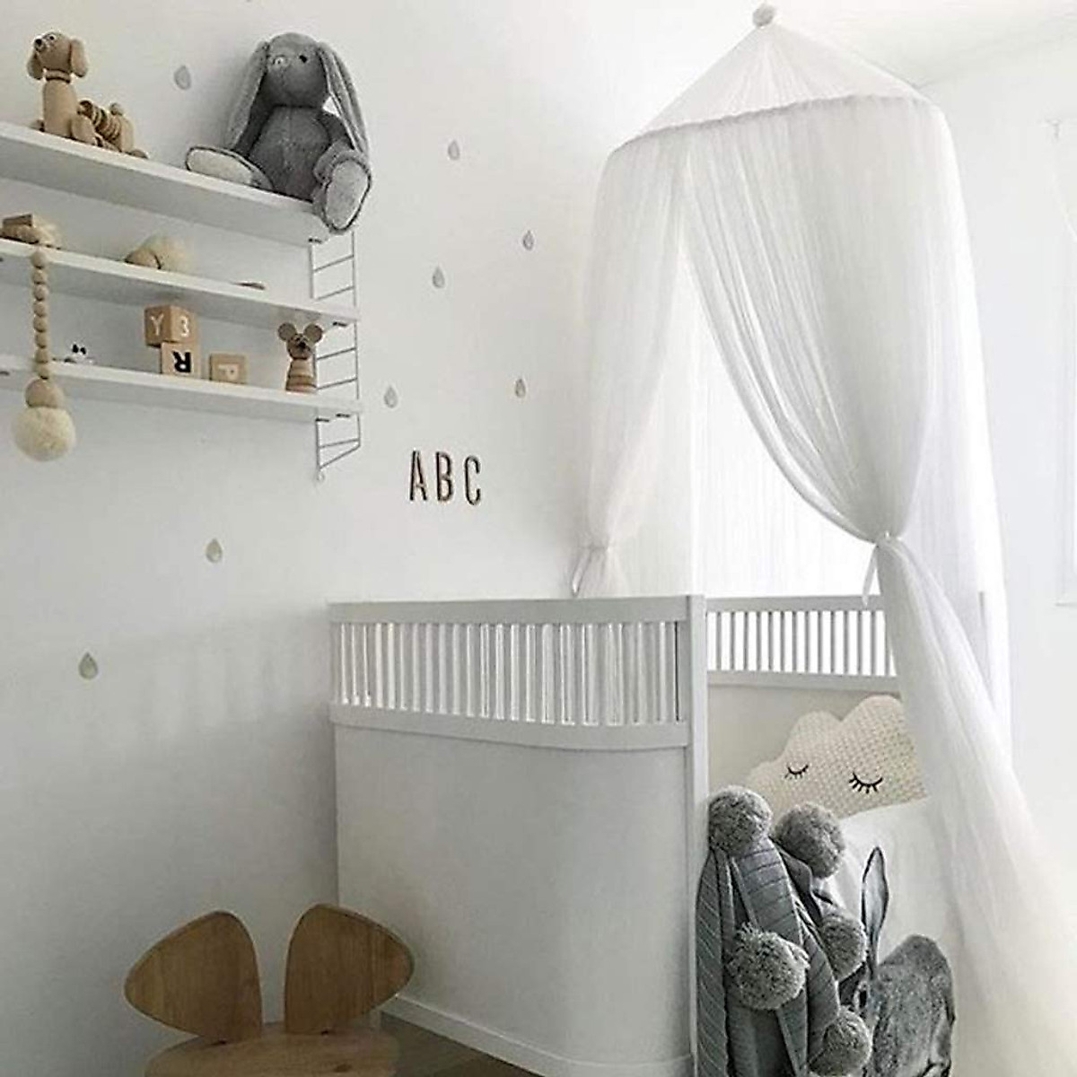 OldPAPA Bed Canopy for girls - Princess Bed Canopy Mosquito Net Nursery Play Room Decor Dome Premium Yarn Netting Curtains Baby Game Dream Castle, White