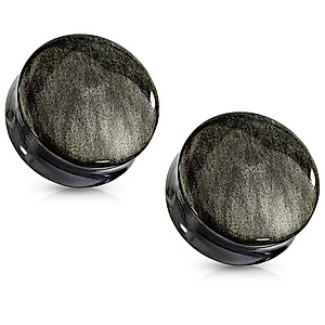 Pierced Owl Natural Golden Obsidian Stone Convex Double Flared Saddle Plug Gauges, Sold as a Pair (25mm (1"))