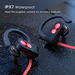 Bluetooth Headphones V5.0, Flame Running Headphones w/16 Hrs Playtime, Bass+ HD Stereo Wireless Sports Earphones w/IPX7 Waterproof Earbuds in Ear for Workout, Gym w/CVC6.0 Noise Cancelling Mic Red