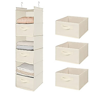 MAX Houser 6 Tier Shelf Hanging Closet Organizer, Closet Hanging Shelf with 2 Sturdy Hooks for Storage, Foldable,Black and Beige-D3