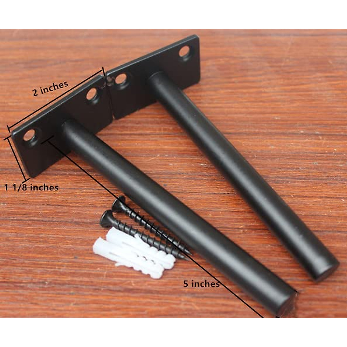 8 Pcs 5" Black Solid Steel Floating Shelf Bracket Blind Shelf Supports - Hidden Brackets for Floating Wood Shelves - Concealed Blind Shelf Support – Screws and Wall Plugs Included