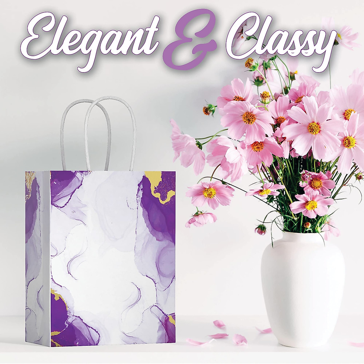 10 PK Designer Gift Bags with Handles - Assorted Sizes and Colors - Cute Luxury Gift Bags - Wedding Welcome Bags, Bridal or Bridesmaid Gift, Birthday Gift Bags for Women, Bachelorette Party Favor (Medium, Purple)
