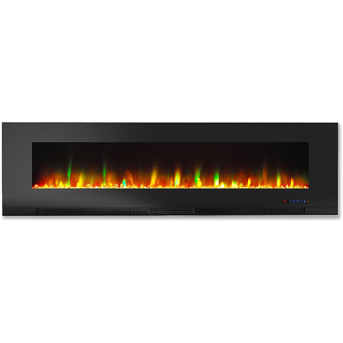 Hanover Fireside 60'' Wall Mounted Electric Fireplace with Crystal Rock Display and LED Multi-Color Realistic Flame, Modern Wall Fireplace Heater for Home and Office with Remote Control in Black
