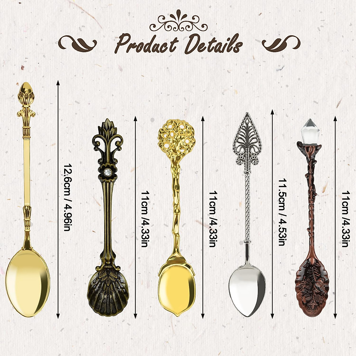 HOSTK Retro Coffee Spoons, Creative Tableware Dessert Spoons, Crystal Alloy Spoons, Vintage Carved Tea Spoons for Coffee Sugar Ice Cream Dessert Cake Soup Party Supplies Home Office(18 Pieces)