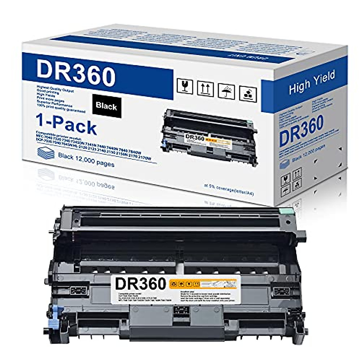 1-Pack DR-360 DR360 High Yield Drum Unit Compatible for Brother DR-360 HL-2170W HL-2140 MFC-7840W MFC-7340 DCP-7040 DCP-7030 MFC-7345N MFC-7440N Printer Drum