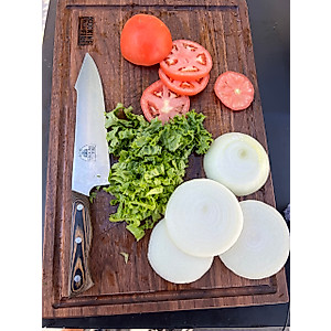 Miguel Raya's COOKING WITH FIRE 8 Inch Chef's Knife High Carbon 7Cr17MoV Stainless Steel With Pakkawood Handle Multipurpose Chef Knives For Home Kitchen, Camping and Outdoor BBQ