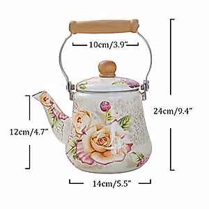 FURLOU Kettle for Stove top 1.5L/50.7OZ Enamel Kettle Thicken Retro Stovetop Induction Cooker Natural Gas Household Restaurant Wooden Handle Teapot Kitchen Supplies Teapots (Color : Red)