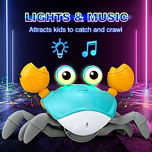 COLEGRY Crawling Crab Baby Toy Tummy Time, Cute Walking Moving Dancing Crab Learning Crawl, Sensory Interactive Toys Gifts for 3 4 5 6 7 8 9 Babies Infant Toddler Kid Boys Girls (Green)