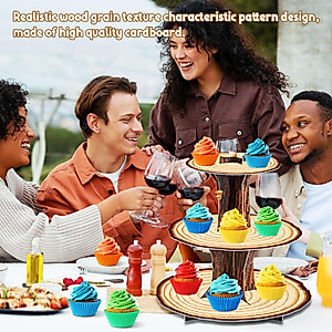 Wooden Cupcake Stand Decoration 3 Tier Western Party Cake Holder Woodland Baby Shower Rustic Wood Cupcake Stand Decor for Camping Birthday Party Woodland Animals Hunting Forest Safari Party Supplies