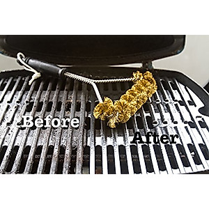 Backyard Dudes BBQ Grill Cleaning Brass Brush 16" -Made in USA -Heavy Duty Real Brass Extra Wide Two Levels of bristles are Soft Safe for Porcelain Enamel grates (16 inches)