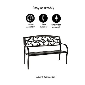 Plow & Hearth Weatherproof Tree of Life Outdoor Bench | Holds Up to 300 lbs | Garden Patio Porch Park Deck | Metal | Black