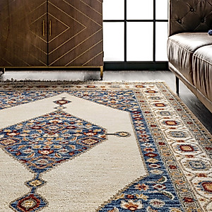 nuLOOM Halley Floral Medallion Runner Rug , 2' x 6', Ivory, Rectangular, 0.25" Thick