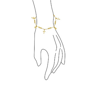 Christian Religious Spiritual Beads Bells Dangle Charm Multi Cross Bracelet for Women Teens 18K Gold Plated Brass 7.5 Inch
