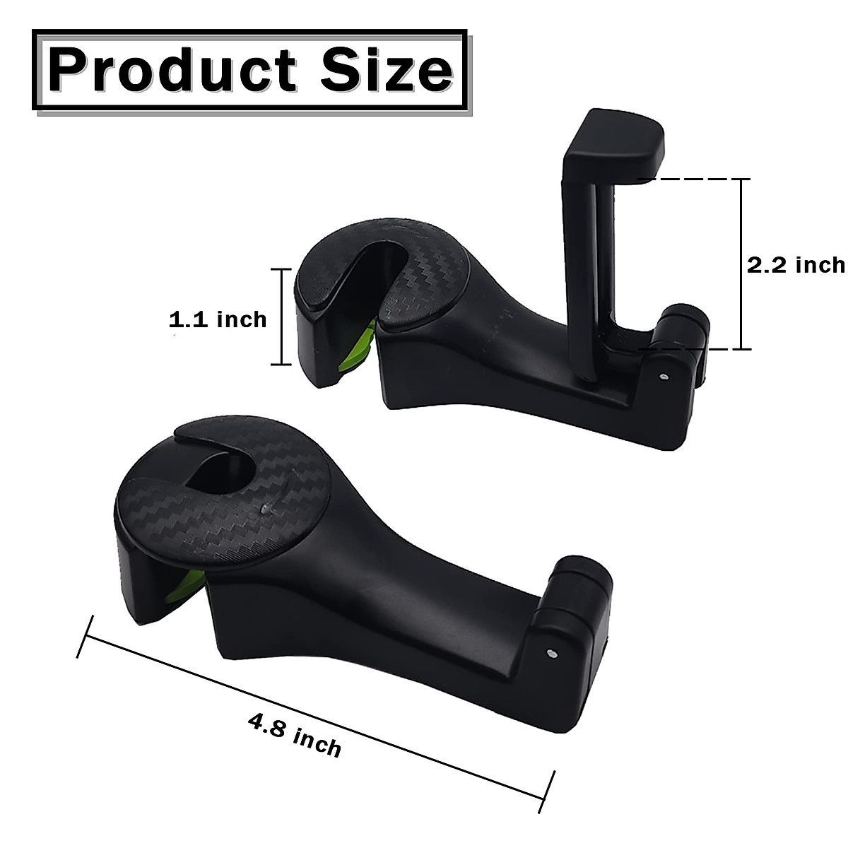 2 in 1 Car Seat Hooks,2PCS Multifunctional Car Seat Back Hooks with Mobile Phone Holder, Universal Car Seat Internal Accessories Hooks, for Phones, Bag, Umbrellas, Clothes (Carbon Black)