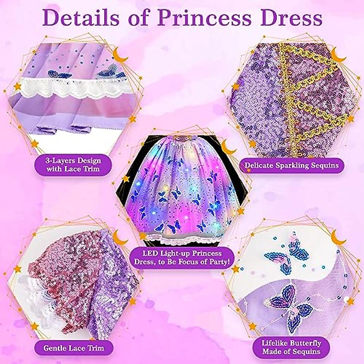 Meland Princess Dresses for Girls - Light Up Princess Costume for Little Girls, Halloween Costumes for Girls Toddler Age 3-8