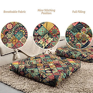 Mandala Meditation Cushion, Boho Meditation Mat, Meditation Pillows for Sitting on Floor, Cushions for Sitting in Home and Outdoor, Square Floor Pillows Cushion Seating for Yoga 22'' X 22''