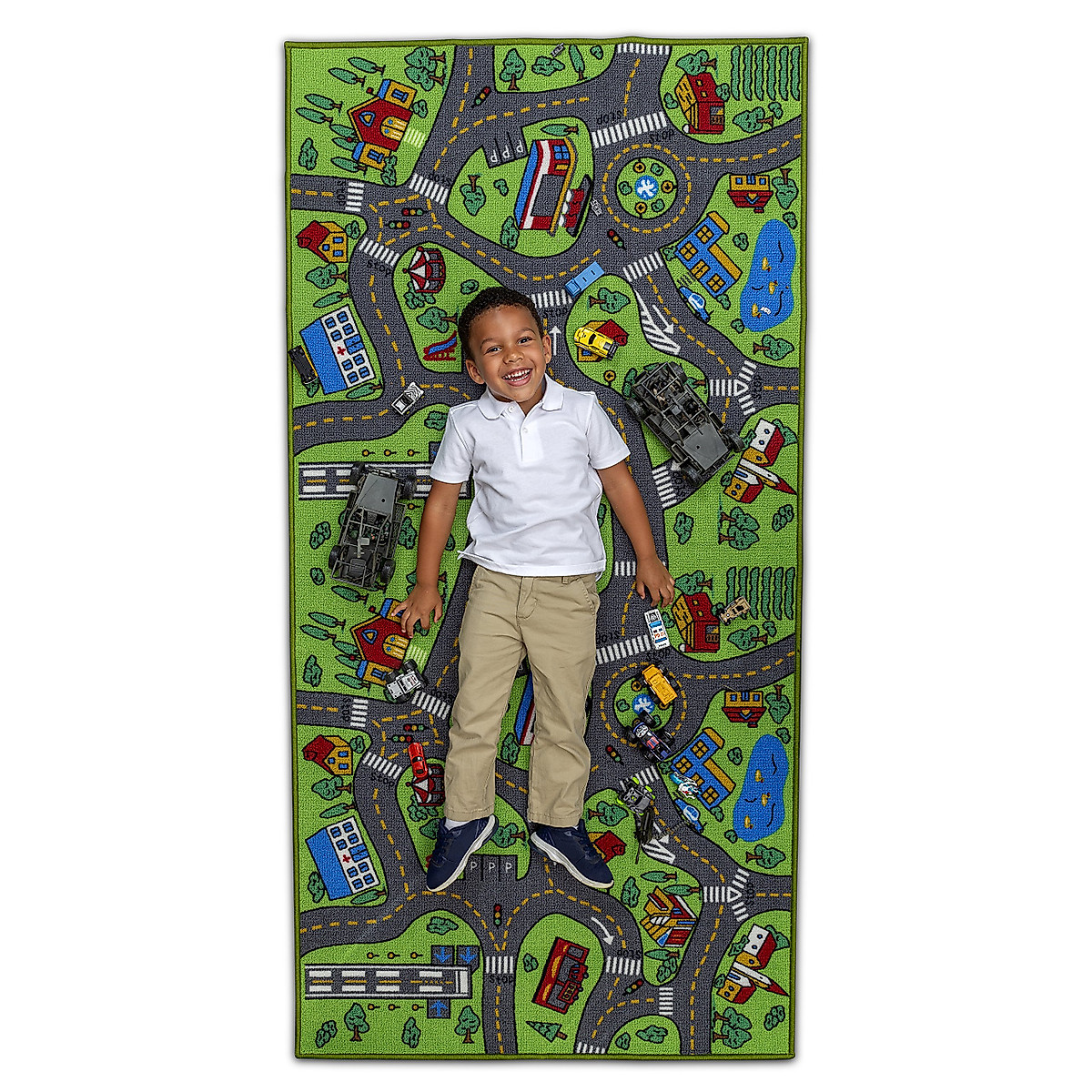 Kids Rugs Carpet Giant Large 80" x 40" Playmat City Life - Learn & Have Fun Safe! Children's Educational, Road Traffic System, Multi Color, Play Mat Rug Great for Playing Cars, Bedroom Playroom, Area