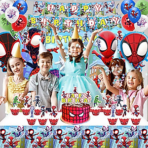 Spidey and His Amazing Friends Birthday Party Decorations, Spidey and His Amazing Friends Party Supplies Include Backdrop, Banner, Foil Balloons, Tablecloth