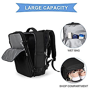 coowoz Black Travel Backpack For Women Men Airline Approved,Carry On Backpack,Large Hiking Backpack Waterproof Outdoor Sports Rucksack Casual Daypack Fit 15.6 Inch Laptop Backpack College Backpack