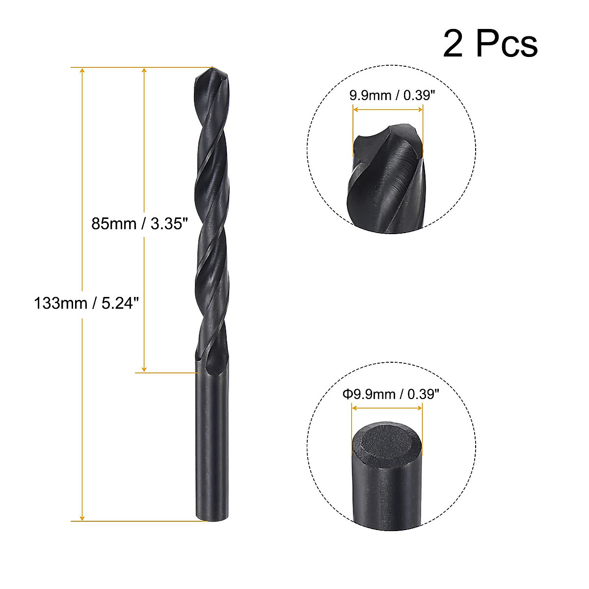 uxcell 6542 High Speed Steel Straight Shank Twist Jobber Drill Bit, Fully Ground Black Oxide Drill Bits 9.9mm Drill Diameter 132mm Total Length 2 Pcs