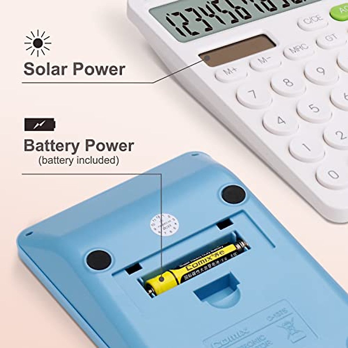 Comix Desktop Calculator with Large LCD Display and Big Button, 12 Digits Baisc Calculator, Standard Calculator, Solar Battery Dual Powered, for Office Home School & Business Use (Blue)
