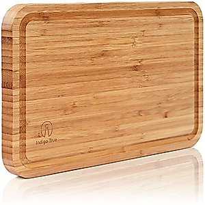 Bamboo Cutting Board with Juice Groove - Convenient Size 8”x13” | Extra Thick Board | Serving Tray | Food Plating - Kitchen Essentials for New Home