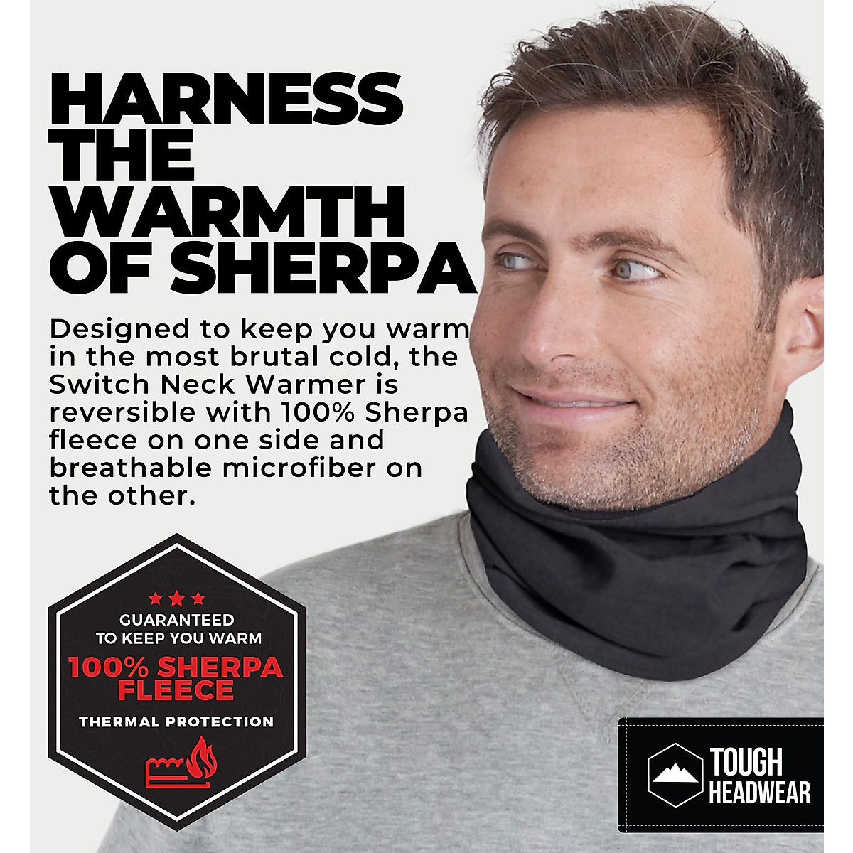 Tough Headwear Neck Warmer - Winter Fleece Neck Gaiter & Fleece Neck Warmer - Ski Gaiter for Men - Reversible Neck Gaiter for Cold Weather