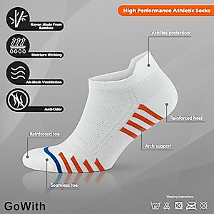GoWith 6 Pairs Rayon Made From Bamboo Colorful Sneaker Socks, Athletic Thin Ankle Socks, Seamless Low-Cut Golf Socks for Men & Women, S/M, Multicolor-1, Model: 2150