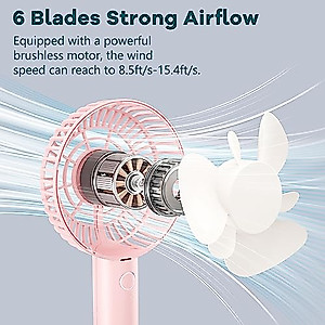 HandFan Handheld Fan Battery Operated, Portable Fan Rechargeable Personal Cooling Mute Fan with 4 Turbo Blades (B-Pink)