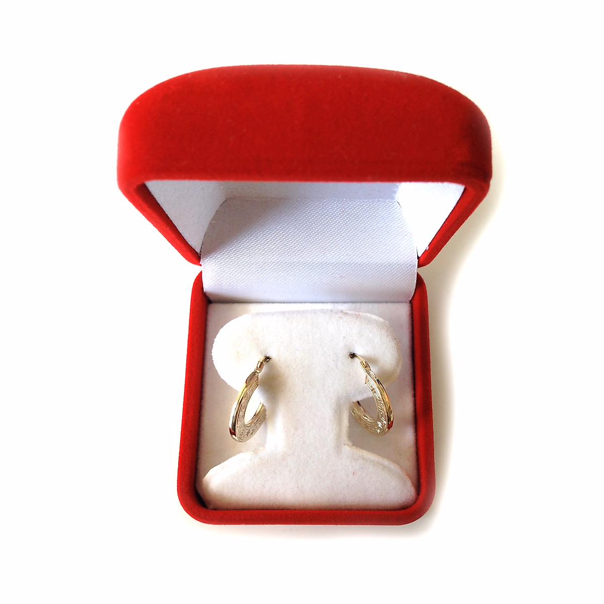 14K Yellow Gold Round Greek Key Hoop Earrings, Diameter 15mm