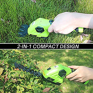 SOHONRY 2 in 1 Cordless Grass Shears Handheld Grass Hedge Trimmer, Electric Grass Clippers Shrub Bush Trimmer for Garden, with Rechargeable 8V Battery and Charger Included