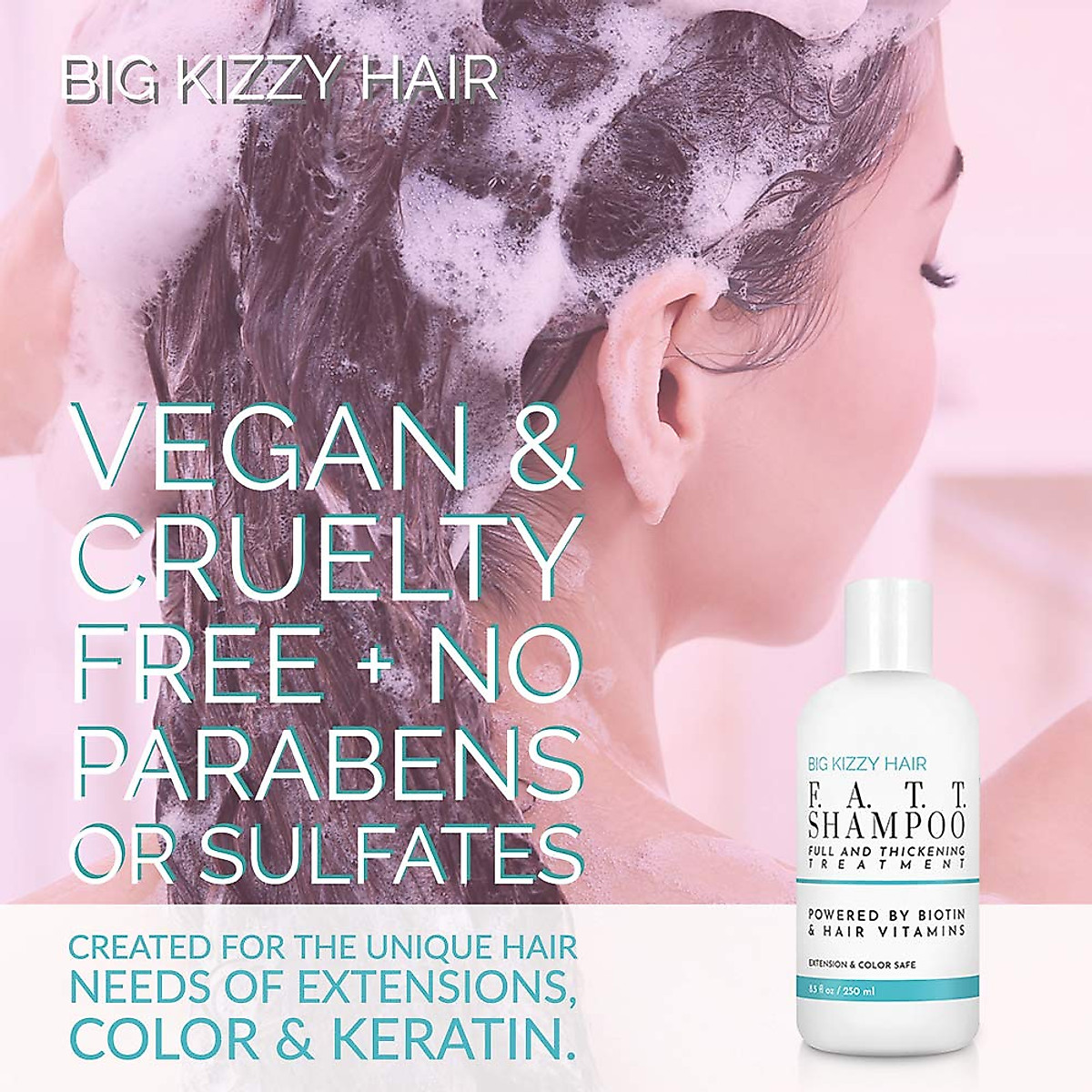 Big Kizzy F.A.T.T. Thickening Biotin Shampoo - Formulated for Extensions + Thin Hair - Sulfate & Paraben Free - Keratin & Color Safe Volumizing Shampoo, 8.5oz