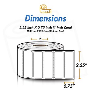 2.25 x 0.75 inch Direct Thermal Label - Compatible with Rollo Label Printer & Zebra Desktop Printers – 1 inch Core, Multipurpose UPC Barcode Address Labels, Adhesive & Perforated - 4 Rolls, 1700/Roll